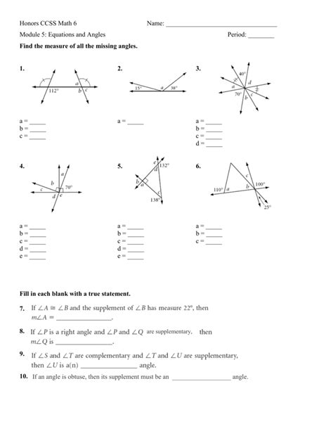 Find The Missing Angle Measures Worksheet