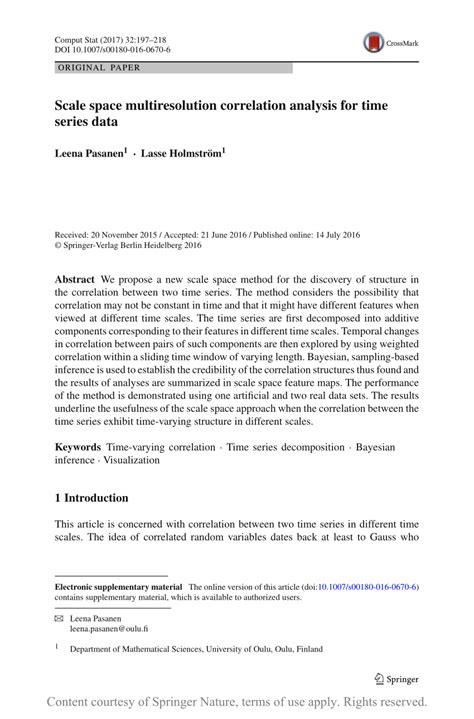 scale space multiresolution correlation analysis for time series data