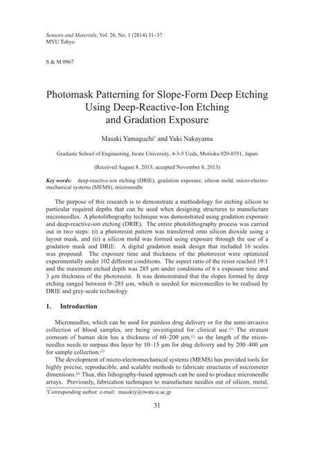 Photomask Patterning For Slope Form Deep Etching Using Deep Reactive