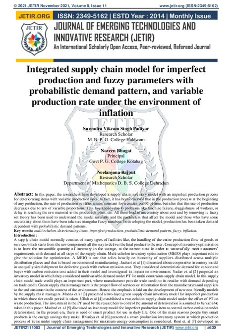 Pdf Integrated Supply Chain Model For Imperfect Production And Fuzzy Parameters With