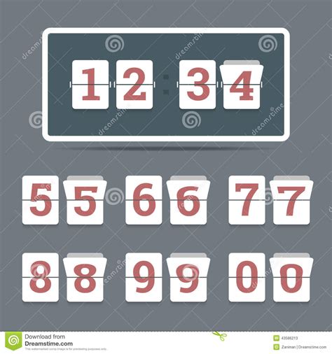 Flip Clock In Flat Style With All Flipping Numbers Stock Vector