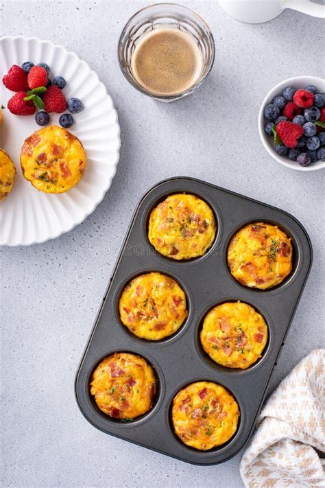 Breakfast Egg Muffins Or Egg Bites With Bacon And Cheddar Stock Image