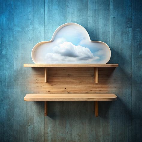 Cloud Computing Concept Wooden Shelf Wall Display Premium Ai