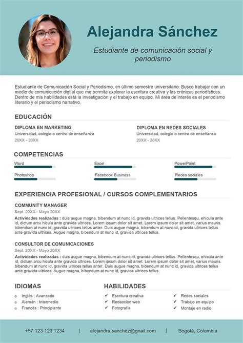 Hoja de Vida para Prácticas Profesionales Gratis