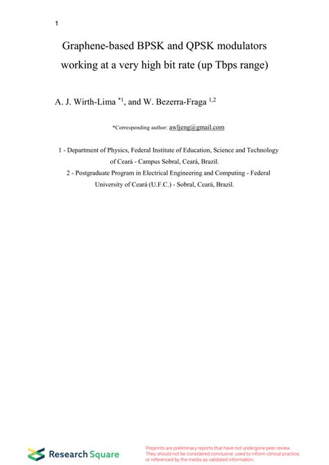 Pdf Graphene Based Bpsk And Qpsk Modulators Working At A Very High Bit Rate Up Tbps Range