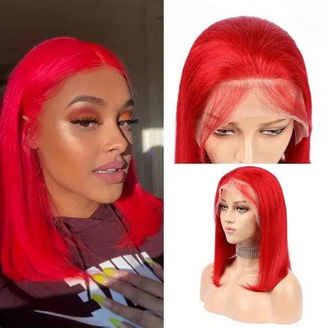 Burgundy Lace Front Straight Human Hair Wig Lace Frontal Red Temu
