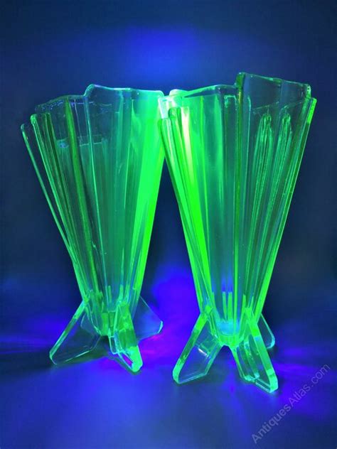 Antiques Atlas 2 X Art Deco Uranium Glass Vases Stölzle C1930s