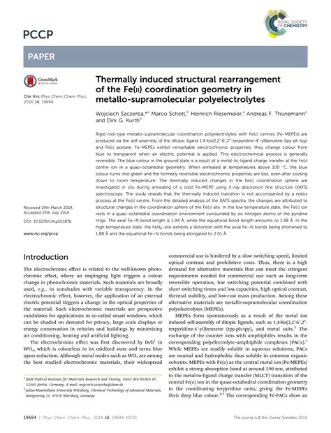 Pdf Thermally Induced Structural Rearrangement Of The Feii Coordination Geometry In Metallo