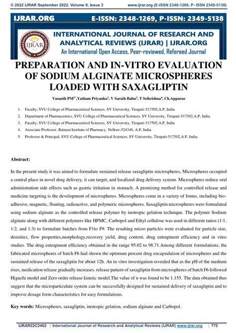 Pdf Preparation And In Vitro Evaluation Of Sodium Alginate Microspheres Loaded With