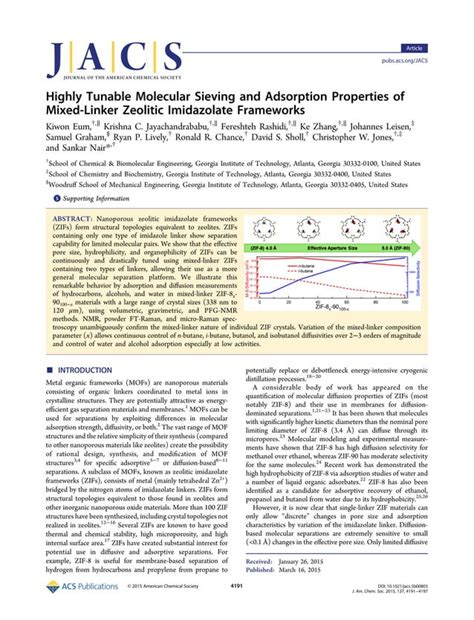 Highly Tunable Molecular Sieving And Adsorption Properties Of Mixed Linker Zeolitic Imidazolate
