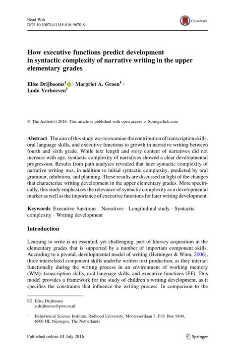 Pdf How Executive Functions Predict Development In Syntactic