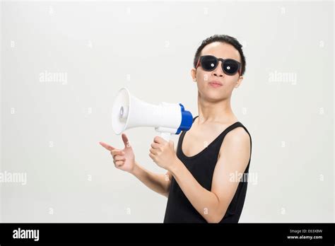 Funky Man With Loud Speaker Stock Photo Alamy