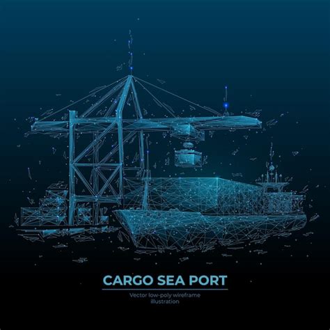 Porto Marítimo De Carga Baixa Poli Abstrato 3d Guindaste E Contêineres