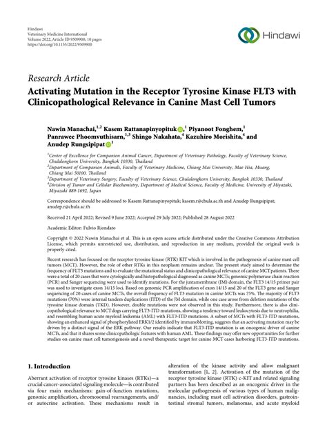 Pdf Activating Mutation In The Receptor Tyrosine Kinase Flt3 With