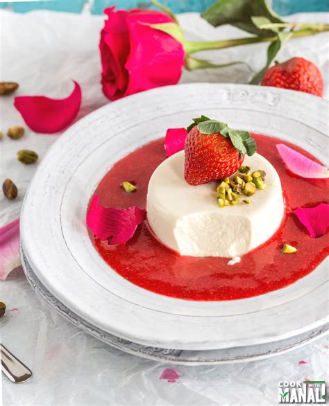 Rose Strawberry Panna Cotta Without Gelatin Cook With Manali