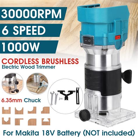 무선 브러시리스 전동 트리머 6 속도 핸드 조각 슬로팅 트리밍 기계 목재 라우터 마키타 18v 배터리 핸드 커팅 트리밍 Makita 18v 배터리 사용 전동 공구