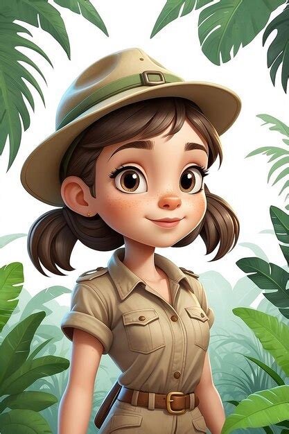 Premium Photo Safari Girl Cartoon Character On White Background