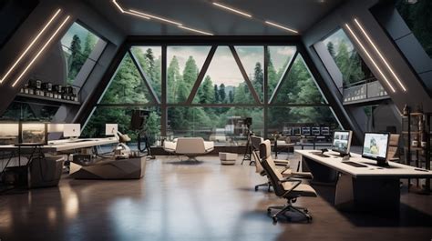 Premium Photo 3D Rendered Empty Modern Futuristic Command Center Interior