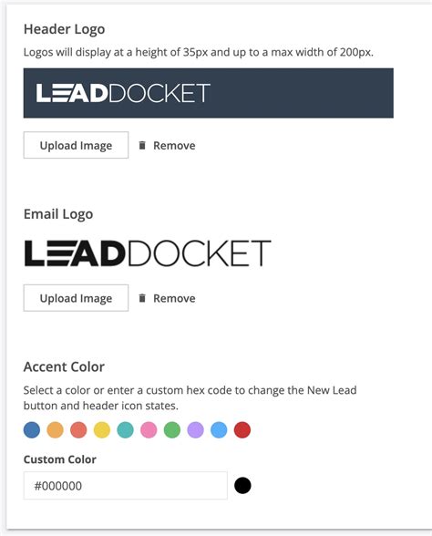 Branding Settings Lead Docket