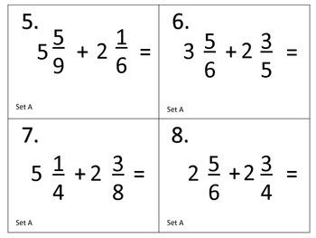 Add Mixed Numbers With Unlike Denominators Task Cards By Virginia Conrad