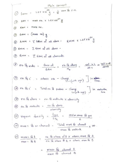Mole Concept All Formula Class 11 Pdf
