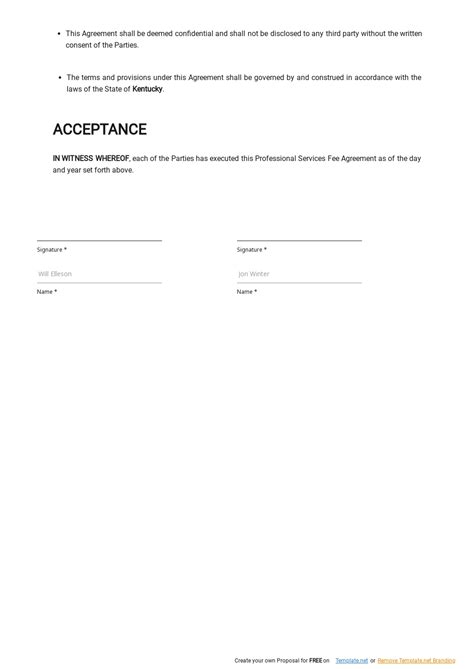 Free Professional Services Fee Agreement Template