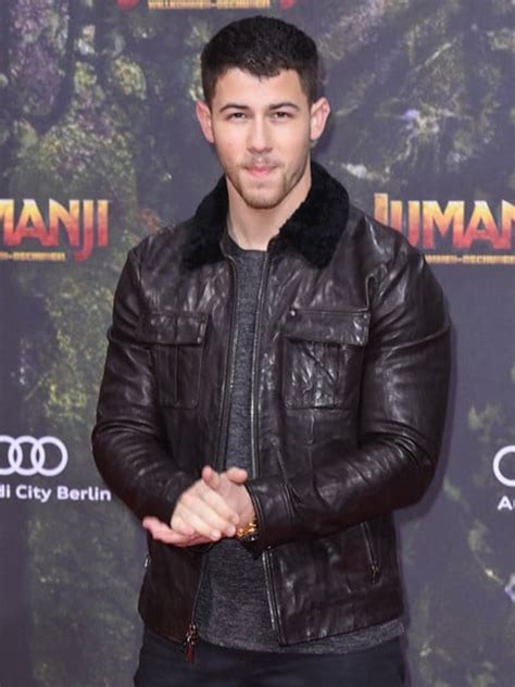 Shop Nick Jonas Jumanji Black Leather Jacket Sale