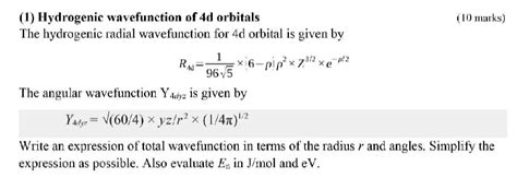 solved 1 hydrogenic wavefunction of 4d orbitals 10