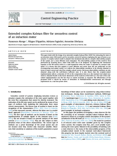 Pdf Extended Complex Kalman Filter For Sensorless Control Of An