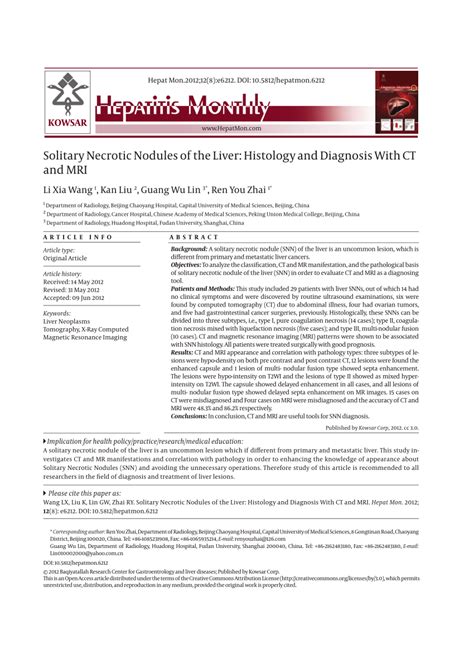 Pdf Solitary Necrotic Nodules Of The Liver Histology And Diagnosis