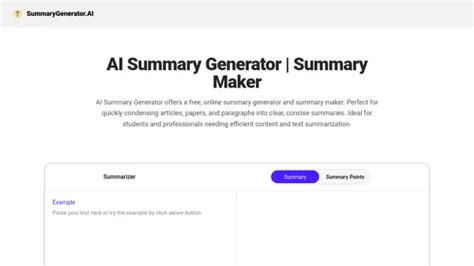 Summary Generator - Effortlessly summarize any text with one click with our AI-powered summary ...