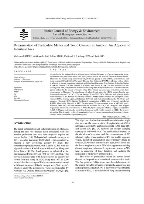 Pdf Determination Of Particulate Matter And Toxic Gaseous In Ambient