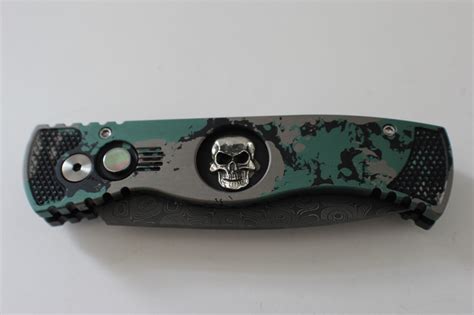 Protech Custom Damascus Tr 2 Skull Pk Splash Suprise Automatic Knife