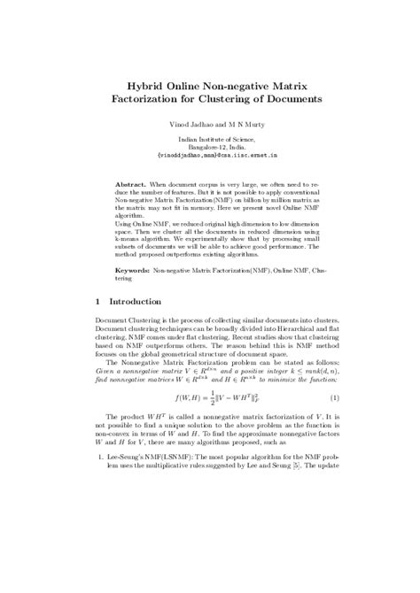 Pdf Hybrid Online Non Negative Matrix Factorization For Clustering Of