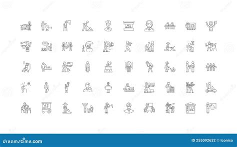 Working Concept Illustration Linear Icons Line Signs Set Vector Collection Stock Vector