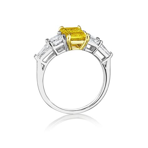 3 41ctw Emerald Cut And Radiant Cut Yellow Diamond 5 Stone Ring Ses