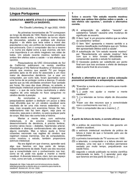Instituto Aocp 2022 Pc Go Agente De Policia Prova Pdf