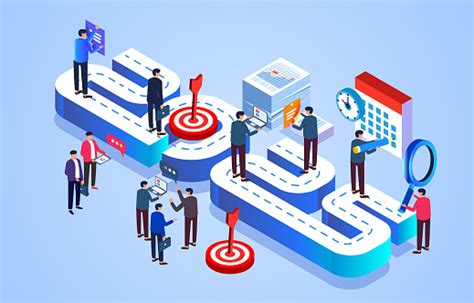 새로운 팀 비즈니스 경로 및 목표 목표 달성을 위한 팀워크 2025년 비즈니스 전망 및 비즈니스 기회 아이소메트릭스 디지털