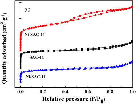 Nitrogen Adsorption Isotherms Of The Sac 11 Ni Sac 11 And Nisac 11