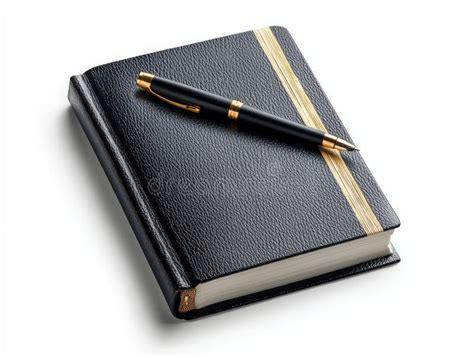Elegant Black Notebook With A Gold Stripe And A Stylish Pen Perfect For Journaling Or Notetaking