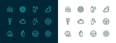 라인 레이싱 트랙 소화기 자동차 머플러 스티어링 휠 체크 엔진 헬멧 및 자동차 아이콘에 대한 합금을 설정합니다 벡터 거리에 대한 스톡 벡터 아트 및 기타 이미지 Istock