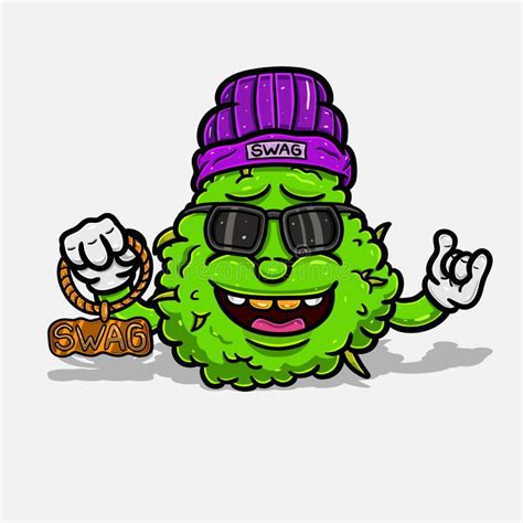Weed Cartoon With Glass Swag Hat And Bring Chains Stock Vector