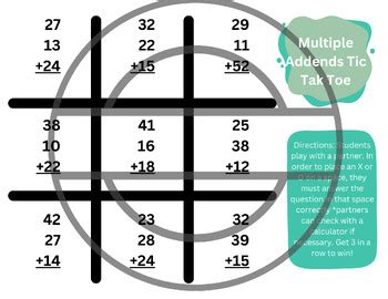 Adding 3 2 Digit Numbers Tic Tac Toe By Marissa Erickson TPT