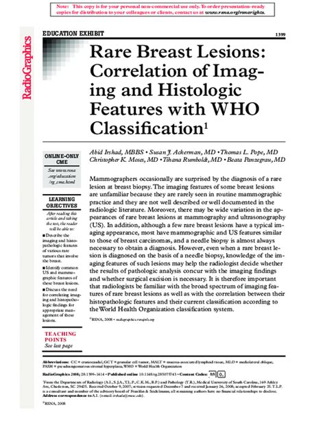 Pdf Rare Breast Lesions Correlation Of Imaging And Histologic