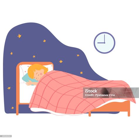 그녀의 침대에서 자고있는 어린 소녀 배너 포스터 엽서에 대한 벡터 일러스트레이션 만화 스타일의 캐릭터 가구에 대한 스톡 벡터 아트 및 기타 이미지 Istock