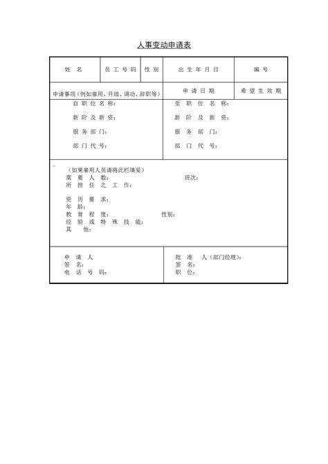 人事变动申请表word模板下载 Ppt家园