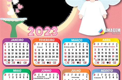 Calendário 2023 Batizado De Meninas Moldura Png Imagem Legal