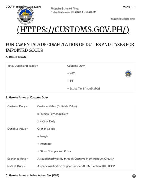Tax Computation Bureau Of Customs Pdf Taxes Customs
