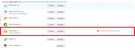 Diagnose And Repair Extension In Plesk Reports The Results In Plain