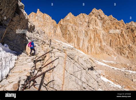 Hiker On The Mount Whitney Trail Switchbacks John Muir Wilderness